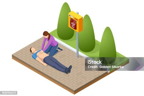 심장 마사지 Cpr 응급 처치의 등척성 개념 흉부 압박과 인공 호흡을 수행하는 여성 가방에 대한 스톡 벡터 아트 및 기타 이미지