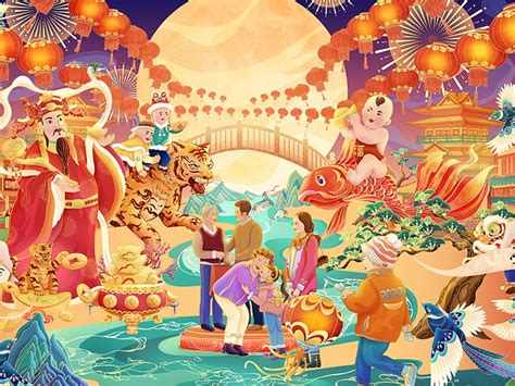 福虎兆丰年 虎年新年贺图 国潮插画 阿步的花园 站酷ZCOOL