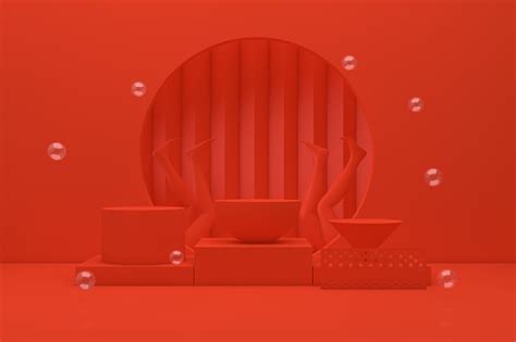 빈 제품 스탠드 플랫폼 Abstact 최소한의 빨간색 배경으로 3d 장면 기하학적 모양 0명에 대한 스톡 사진 및 기타 이미지 0명 3차원 형태