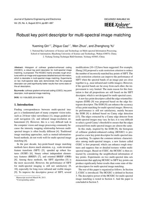 PDF Robust Key Point Descriptor For Multi Spectral Image Matching