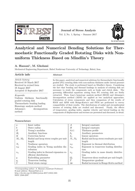 Pdf Analytical And Numerical Bending Solutions For Thermoelastic