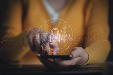 Cyber Security Concept And Online Data Protection User Hand Touching Security Padlock Icon On