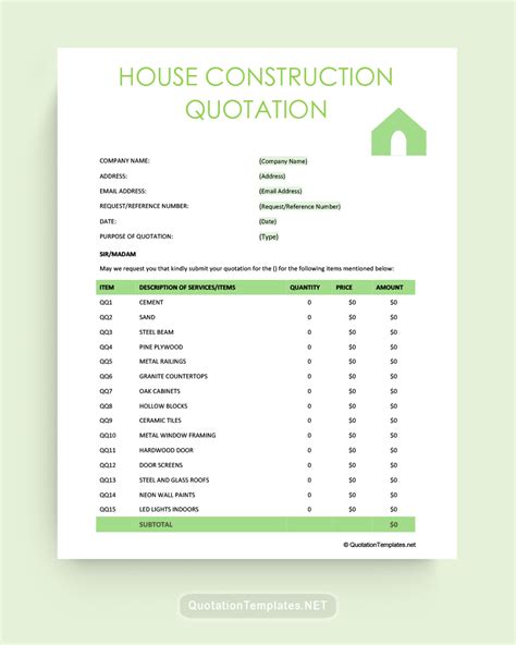 Free Construction Quote Templates Word Excel Pdf