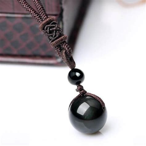 Natural Black Rainbow Eye Obsidian Sphere Pendant Necklace The Yoga