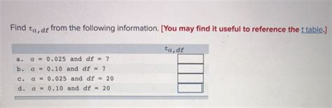 solved find ta df from the following information [you may
