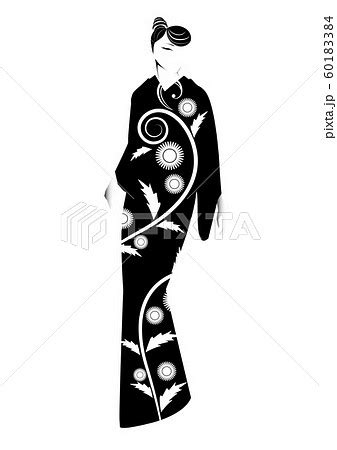 着物を着た女性のシルエット菊の花和服のイラスト素材 60183384 PIXTA