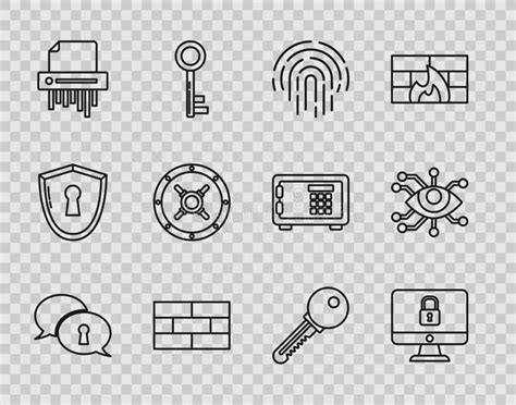 Set Line Protection Of Personal Data Lock Computer Monitor Screen Fingerprint Bricks Paper