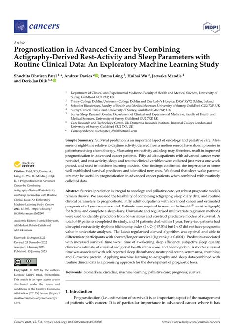 Pdf Prognostication In Advanced Cancer By Combining Actigraphy