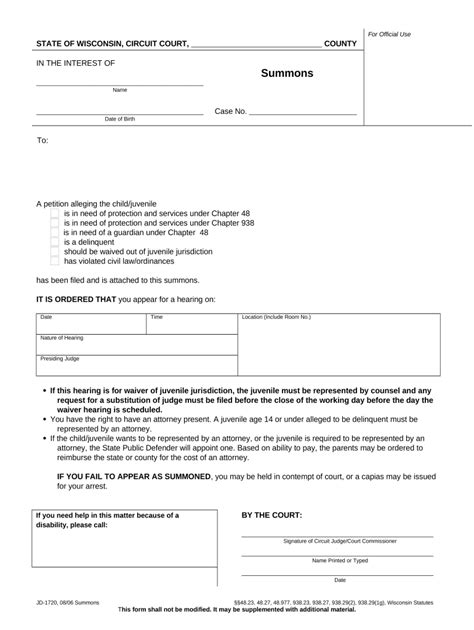 Summons Wisconsin Doc Template Pdffiller