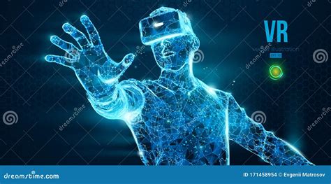 VR Headset Holographic Low Poly Wireframe Vector Banner Polygonal Man