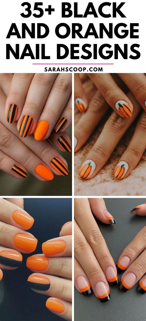 35 Black And Orange Nail Designs Orange Nail Designs Diy Nails