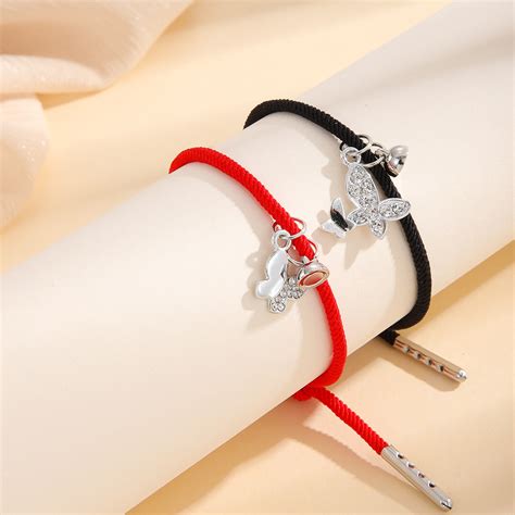 Couples Rope Bracelet Butterfly Shaped With Full Of Zircon Pendant 1