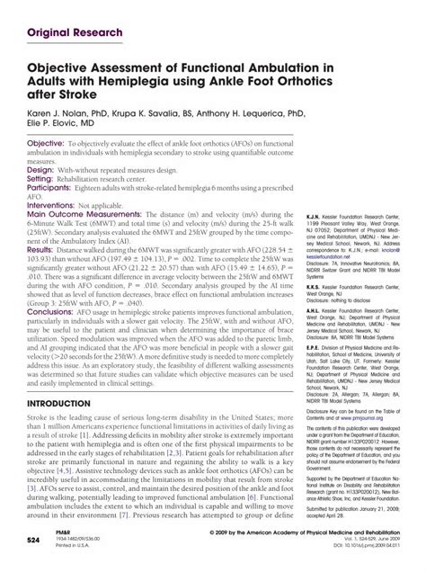 Pdf Objective Assessment Of Functional Ambulation In Adults With
