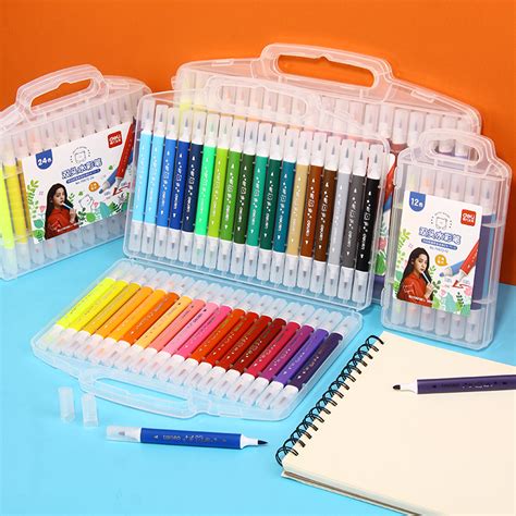 得力水彩笔儿童可水洗软头双头12色24色36色48色幼儿园画笔套装美术专用无毒绘画笔画画笔马克笔涂颜色笔 虎窝淘