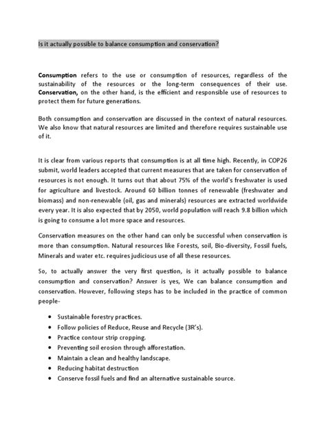 Consumption Vs Conservation Pdf