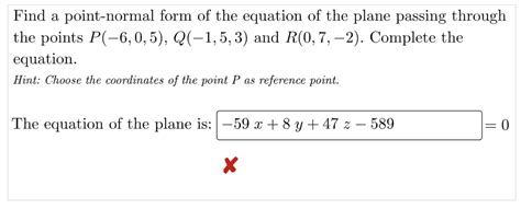 Solved Find A Point Normal Form Of The Equation Of The Plane