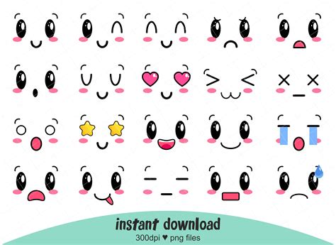Cute Faces Clipart Kawaii Cute Face Clipart Png Cartoon Faces Digital