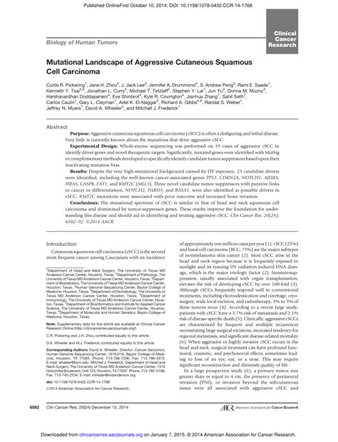 Pdf Mutational Landscape Of Aggressive Cutaneous Squamous Cell Carcinoma