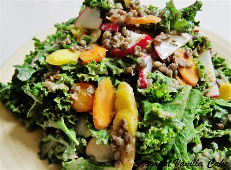 French Lentil And Kale Salad With Almond Dressing Fragrant Vanilla Cake