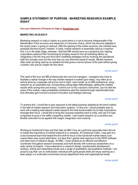 Sample Statement Of Purpose Marketing Research Pdf Marketing Marketing Research
