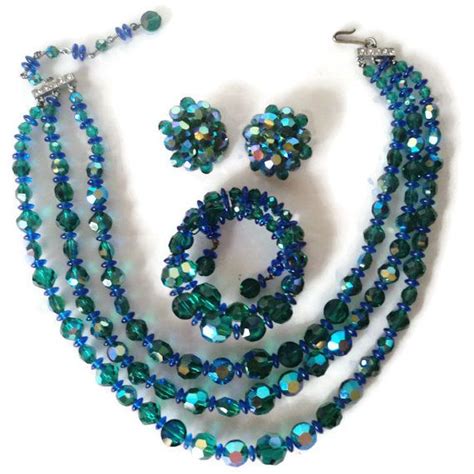 Vintage Triple Strand Aurora Borealis Blue Green Necklace Etsy