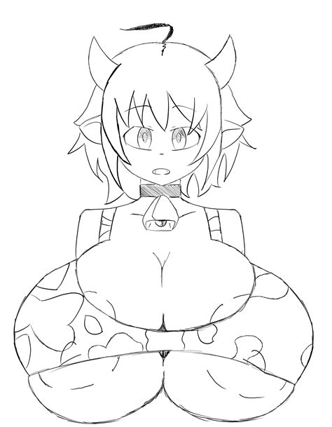 Rule 34 Bell Collar Big Areola Cow Girl Cow Print Doodle Drawn Female