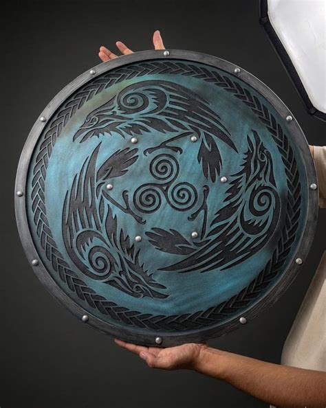 Handmade Engraved Crow Wooden Shield Viking Norse Decor Larp Cosplay