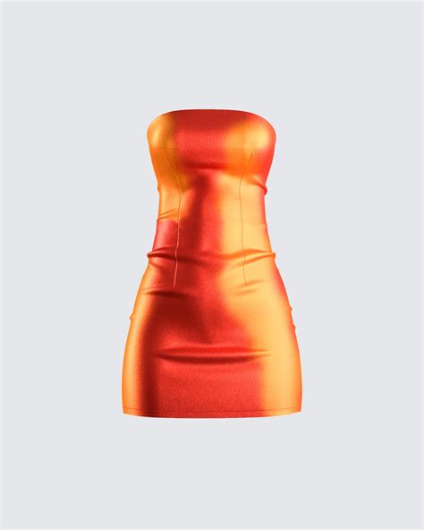 Ainsley Orange Metallic Mini Dress Metallic Mini Dresses Mini Tube