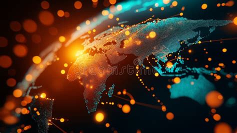 Digital Map Of World With Glowing Connections And Vibrant Dots Showcasing Global Networks And