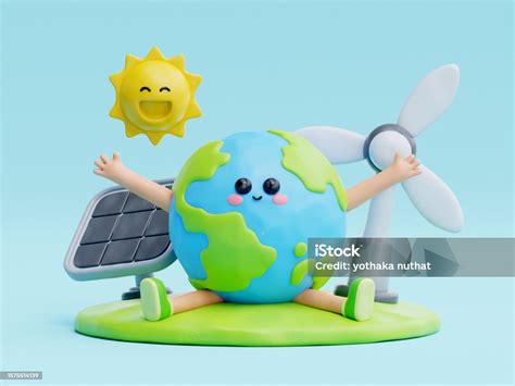 3d 귀여운 지구 만화 캐릭터 세계 환경의 날 지구와 에너지 절약 친환경 3d 렌더링 0명에 대한 스톡 사진 및 기타 이미지
