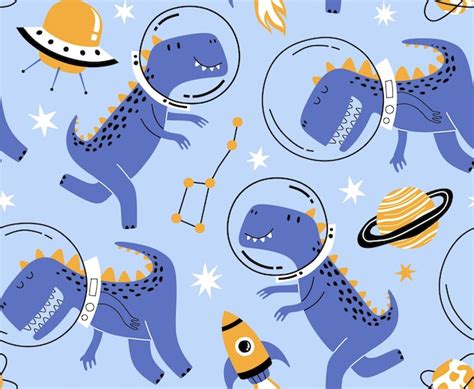 Patrón sin fisuras con lindos dinosaurios en el espacio Vector Premium