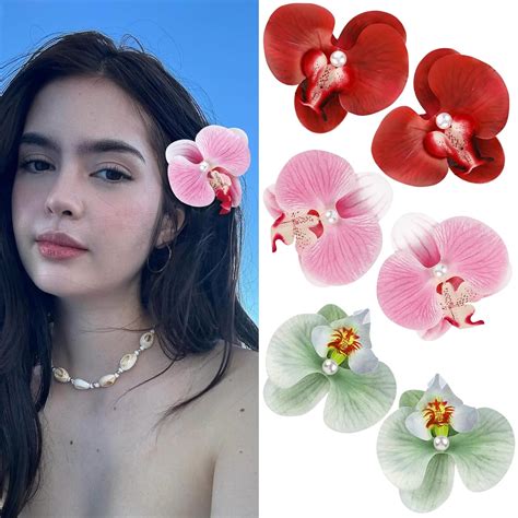 6pcs Orchid Flower Hair Clips For Womenhawaiian Bohemian