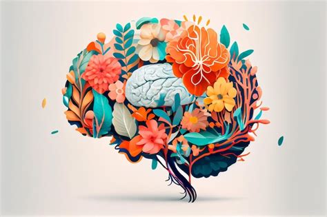 색상 자기 관리 및 정신 건강 개념을 가진 인간의 두뇌 긍정적인 생각 창조적 마음 생성 인공 지능 프리미엄 사진