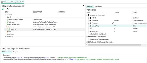 Loop Through Each Element Inside A Container Variable And Output To Csv File In Teststand Ni