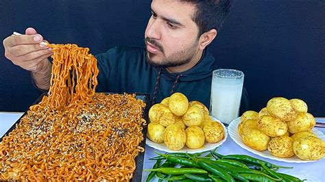 Asmr Eating 4x Spicy Korean Noodlesboiled Eggsgreen Chillies Real