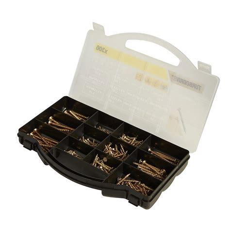 Turbodrive Assorted Wood Screw Pz Double Countersunk Yellow Passivated Steel Screw Pack Of 300