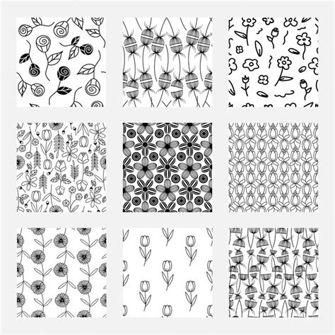 Premium Vector A Set Of Flower Black Vector Shapes On A White Background Seamless Repeat Pattern
