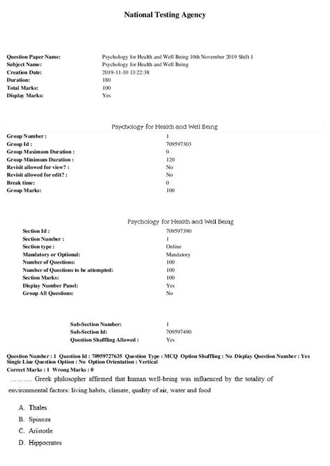 swayam 2019 question paper psychology for health and well being