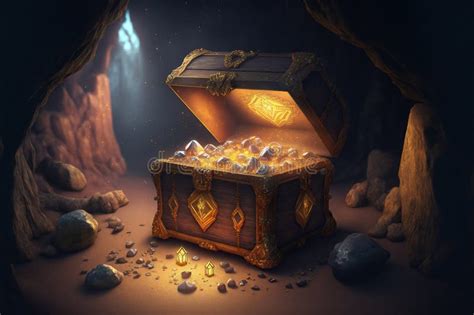 Ancient Open Treasure Chest Glowing Gemstones And Gold Inside Stock Image Image Of Generated