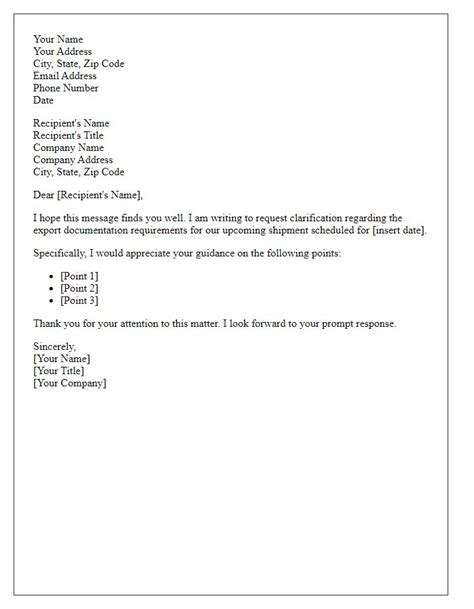 letter template for export documentation clarification free samples