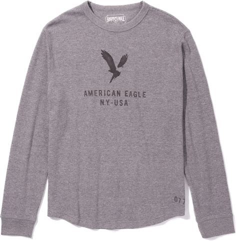 American Eagle Men Long Sleeve Graphic Thermal Shirt L Dark Heather