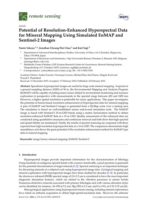Pdf Potential Of Resolution Enhanced Hyperspectral Data For Mineral