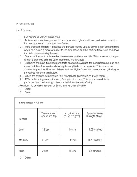 Physics 2 Lab 9 Waves PHYS 1052 Lab 9 Waves I Exploration Of Waves On A String 1 To