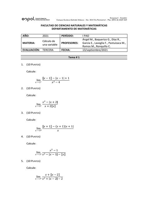 Exa 2021 1s Cálculo De Una Variable 17 Mejora Pdf Derivado