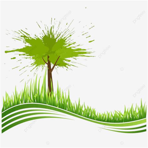 Green Grass And Tree Eco Background Color Tree Artistic Vector Color