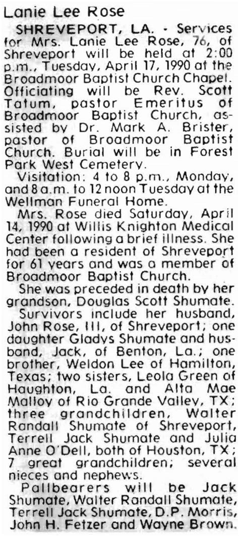 Lanie Lee Rose 1914 1990 Find A Grave Memorial