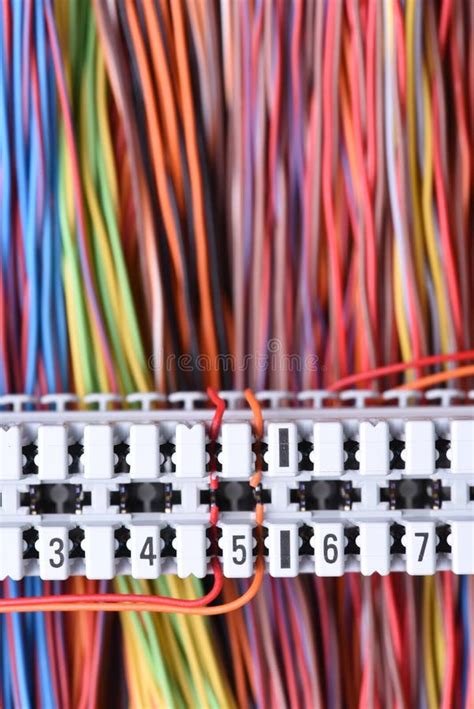 Telecommunication Equipment Main Distribution Frame With Cables Stock