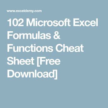 102 Microsoft Excel Formulas Functions Cheat Sheet Free Download Microsoft Excel Formulas