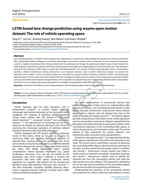 Pdf Lstm Based Lane Change Prediction Using Waymo Open Motion Dataset