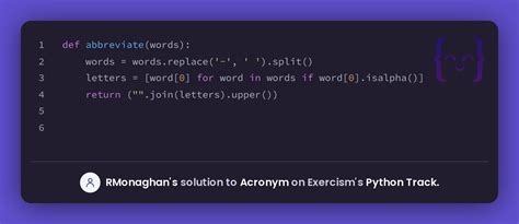 Rmonaghans Solution For Acronym In Python On Exercism